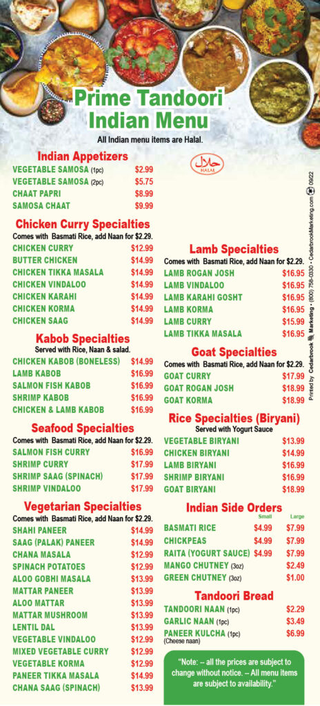 Prime Menu – Prime Pizza & Prime Tandoori