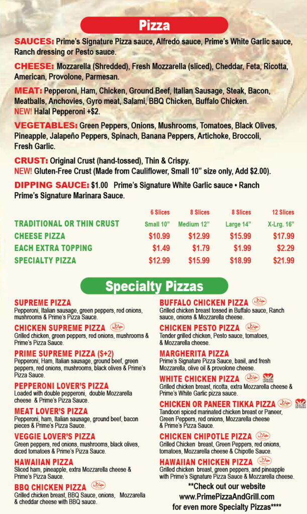 Prime Menu – Prime Pizza & Prime Tandoori